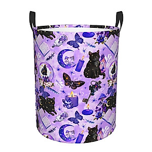 Large Round Storage Basket Hamper Compatible With Witchy Witch Goth Black Cat Mushroom, Waterproof Toys and Clothes Organizer Laundry Hamper for Bathroom Nursery Clothes Toys