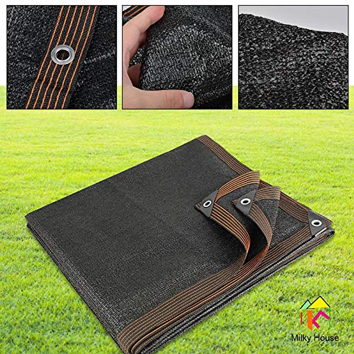 Shade Cloth Sunblock Mesh 6.5FTX6.5FT with 16 Aluminum Grommets Easier to Hang, UV Resistant Shade Sun Black Net Cloth for Greenhouse Flowers Plants Patio Lawn Mesh