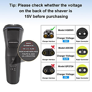 for Philips Norelco Power Charger HQ8505 Cable for Norelco Series 7000, 5000, 3000, 9000, 2000, MG7750, MG7790 Shaver, Beard Trimmer, 15V Electric Razor Charging Cable(Brush, LED Light)