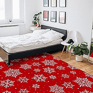 Christmas Area Rugs Living Room Floor Mat Christmas Snowflake Red Texture Collection Non-Slip and Washable Carpets for Indoor Bedroom Kids Room Home Decor, 2x3 Feet