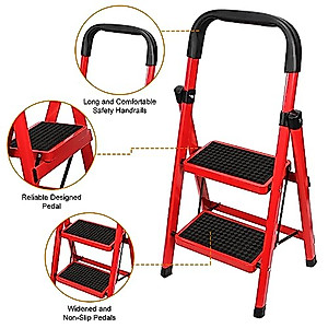2 Step Ladder,Folding Step Stool with Handgrip and Anti-Slip Wide Pedal,Lightweight and Sturdy,Ideal for Home Kitchen Office Use.
