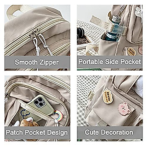 Bersauji Kawaii Backpack with Badge Pins Cute Animal Keychain Aesthetic Backpack for Girls Large Capacity School Backpack