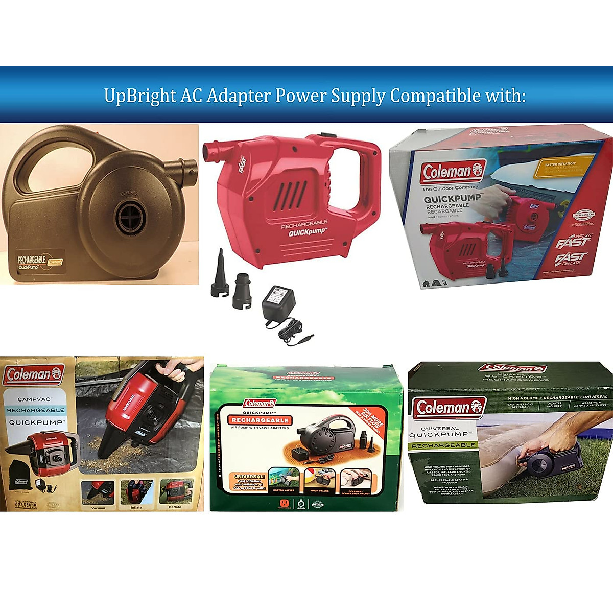 UpBright 6V AC/DC Adapter Compatible with Coleman QuickPump Rechargeable 2000017848 Campvac 2000012491 Universal 5999B400 YL-35-075300D Quick Pump 3YE GQ07-075020-AU 7.5V 200mA Power Battery Charger