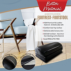 Under the Desk Foot Rest for Office, Work, Gaming, Car - Premium Memory Foam w PU Leather, Leg Pillow for Hip-Back Pain Relief - Adjustable Footrest, Ottoman Foot Stool w Cozy Foot Pocket. Easy CLEAN!