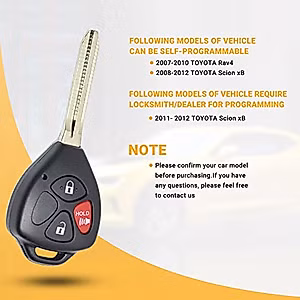 Key Fob Keyless Entry Remote Compatible with Toyota 2007-2010 Rav4丨2008- 2012 Scion xB 3 Buttons Car Key Replacement FCC:HYQ12BBY