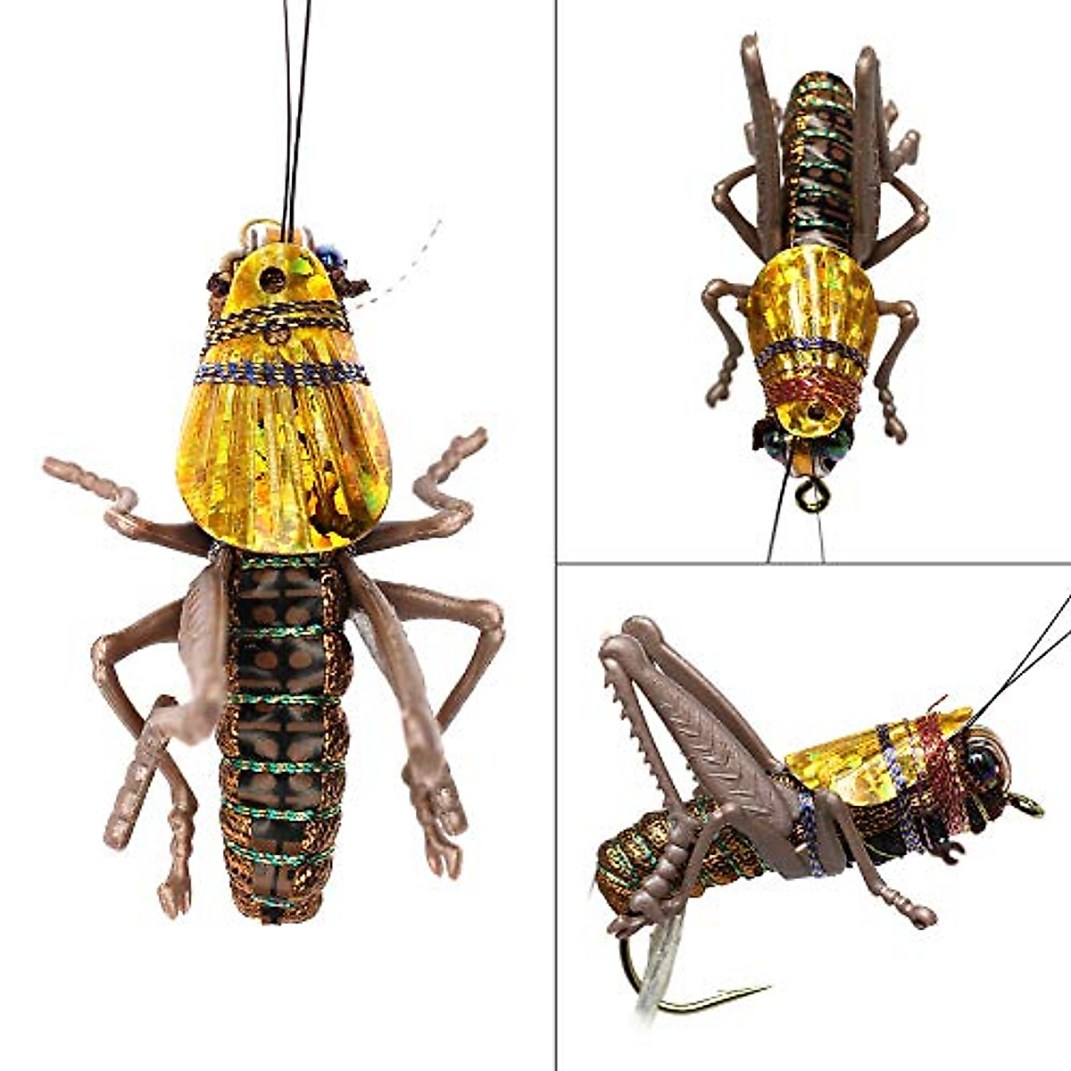 YZD Fly Fishing Realistic Dry Wet Nymph Trout Flies Steelyard Style-Grasshopper Series Hand Tie Lures Kits 9pcs