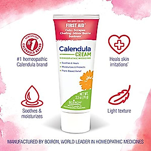 Boiron Calendula Cream for Relief from Rashes, Skin Irritations, Razor Burn, Insect Bites, or Sunburns - Non-Greasy and Fragrance-Free - 2.5 oz