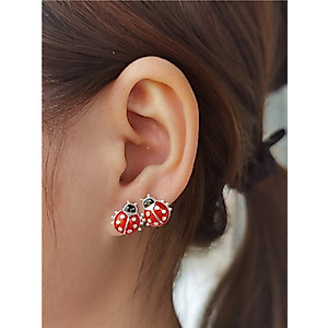 Cute Ladybug Tiny Stud Earrings for Women Girls 925 Sterling Silver Hypoallergenic Dainty Red Bugs Black Head Small Lucky Post Tragus Fashion Animal Jewelry Birthday Christmas Gifts for Daughter