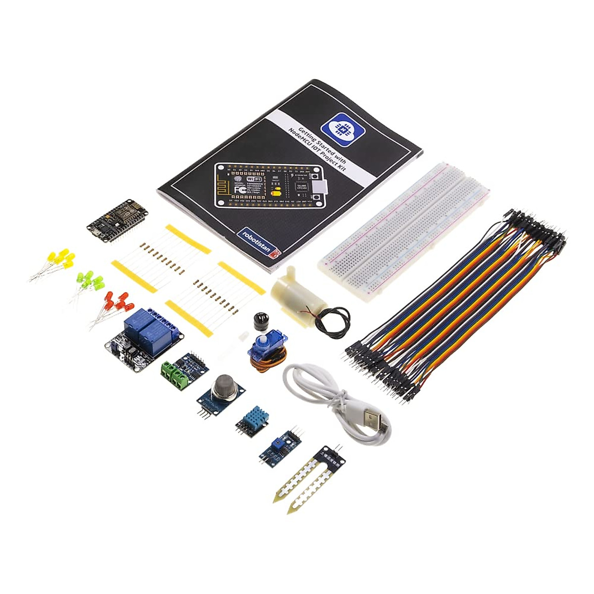 Robotistan Nodemcu ESP8266 IoT Starter Kit - Smart Electronic IoT Projects - DIY Automated Home Gadgets - WiFi Development Board with NodeMCU, Motors, LEDs, Sensors & More