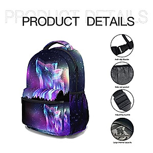 aportt Galaxy Wolf Backpack for Boys Girls Space Stars Wolf Purple Blue Durable Casual Basic Kids Bookbag Cool Lightweight School Bag for Teens Students Travel Hiking Camping Daypack