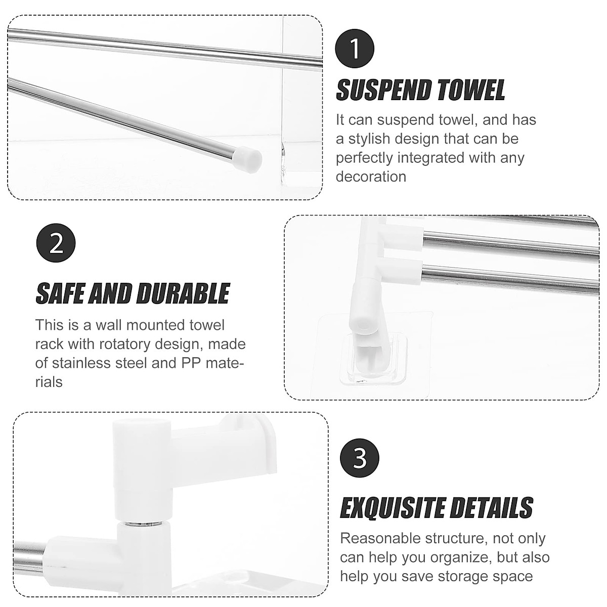 Cabilock Metal Coat Hanger Towel Bar Swivel Towel Rack Bathroom Towel Shelf Stainless Steel 5 Arms Swivel Towel Bar Rotatable Towel Hanger for Kitchen Bathroom Supplies Wall Mount Clothes Rack