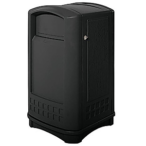 Rubbermaid Commercial Products Plaza Trash Can, 50 GAL, Black Plastic, Outdoor for Stadiums/Parks/Shopping Plazas