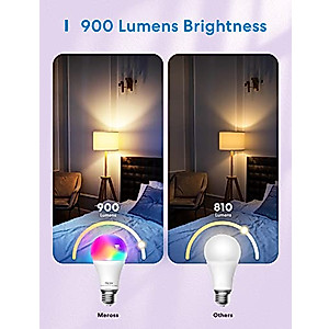 meross Smart LED Light Bulb, Smart WiFi LED Bulbs Compatible with Apple HomeKit, Siri, Alexa, Google Home & SmartThings, Dimmable E26 Multicolor 2700K-6500K RGBWW, 900 Lumens 60W Equivalent, 2 Pack
