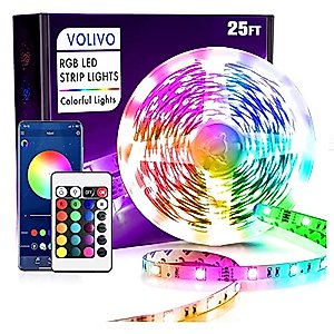 VOLIVO Smart RGB Led Strip Lights 25ft, App Controlled Bluetooth Led Light Strips Sync with Music, Color Changing Led Lights for Bedroom, Home Decoration