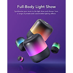 Soundcore Glow Mini Portable Speaker, Bluetooth Speaker with 360° Sound, Light Show, 12H Battery, Customizable EQ and Light, IP67 Waterproof and Dustproof, for Camping, Home, and Beach Parties