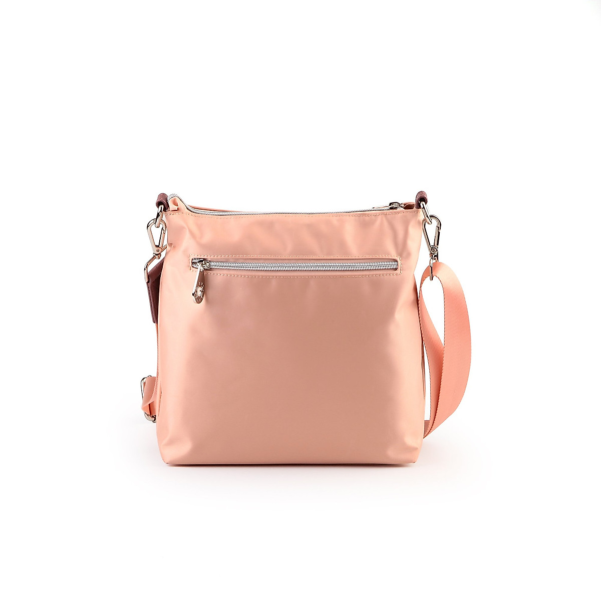 Suzy Levian Pink Nylon Faux Crocodile Front Pocket Crossbody Handbag