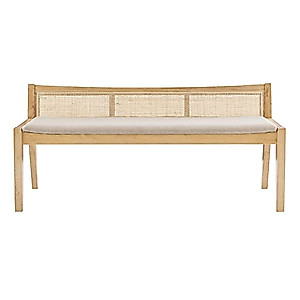 Powell Kasi Beige Rattan Cane Bench with Back, Large, Natural