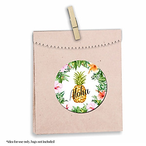 Watercolor Pineapple Aloha Thank You Sticker Labels, 40 2" Party Circle Stickers by AmandaCreation, Great for Party Favors, Envelope Seals & Goodie Bags