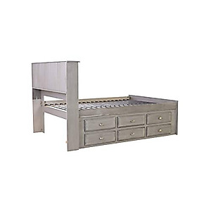 Discovery World Furniture Charcoal Full Size Bookcase Captain Bed with 6 Drawer Storage on ONE Side Opposite Side is Open