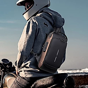 Anti Theft Sling Bag, USB Charging Sport Sling Anti-theft Shoulder Backpack, Waterproof Crossbody Bags (Gray Brown)