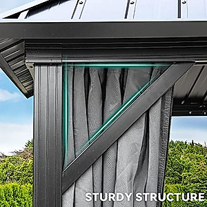 YITAHOME 10x10ft Hardtop Gazebo with Nettings and Curtains, Heavy Duty Double Roof Galvanized Steel Outdoor Combined of Vertical Stripes Roof for Patio, Backyard, Deck, Lawns, Gray
