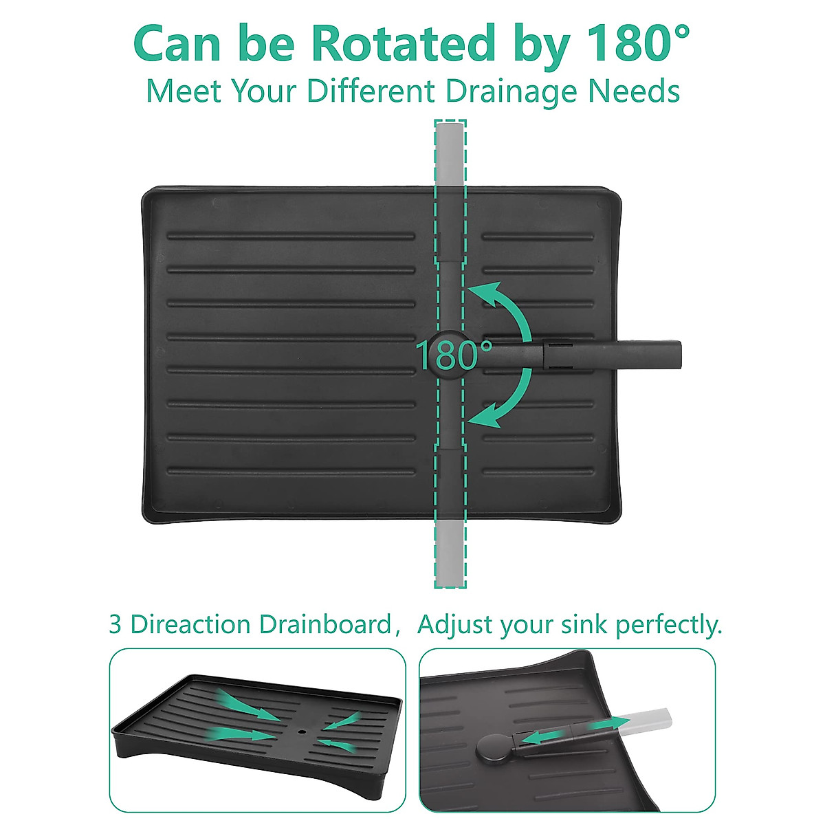 Dish Drying Rack - Large Size Multifunctional Drain Board Set, Durable Tableware Drainer with Adjustable Rotating Drain, Model:DDR-001,by WEIKER. Black 16.15inch x 13inch x 4.2inch