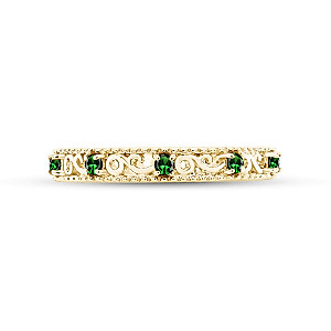 Jewel Zone US Round Cut Simulated Green Emerald Stackable Ring in 14K Yellow Gold Over Sterling Silver