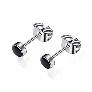 Women Earrings, Titanium Stud Earrings for Women Earrings 4mm Black Onyx Earrings Natural Stone Gemstones Hypoallergenic Earrings No Nickel Earrings for Women Sensitive Ears