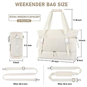 ETRONIK Gym Bag for Women, Yoga Mat Bag with Water Bottle Bag, 40L Weekender Overnight Bag with Shoe Compartment & Wet Pocket, Travel Duffle Bag Women for Yoga, Work, Hospital, Pilates and Gym, Beige