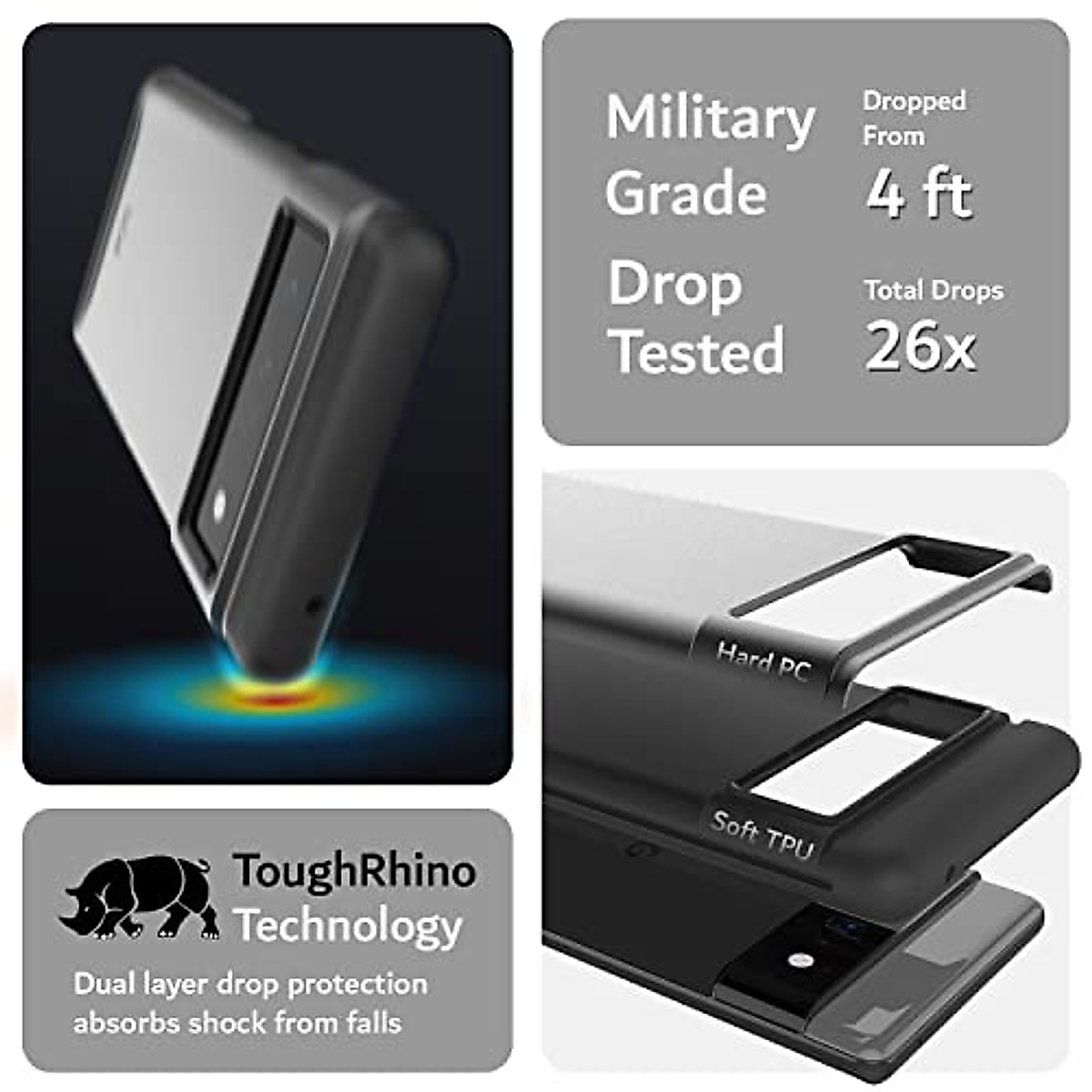 TUDIA DualShield Designed for Google Pixel 6 Pro Case (2021), [Merge] Shockproof Military Grade Heavy Duty Dual Layer Tough Protection for Pixel 6 Pro Case - Metallic Slate