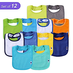 Nvatorfox 12 Pack Terry Drool Cotton Bibs, Unisex Baby Bibs With Fiber Filling Waterproof Baby Bibs for Feeding, Teething, Drooling (BOY)