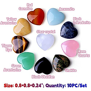 10 PCS Heart Crystals Stones Healing Crystal Palm Natural Polished Love Shaped Gemstones Rose Quartz Amethyst Assorted Set Bulk Wholesale Reiki Energy Balancing Meditation Gift