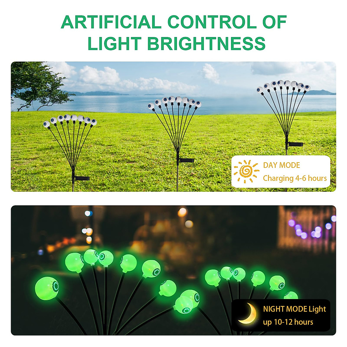 2 Pack Outdoor Halloween Decor Solar Garden Lights Outdoor-16LED Scary Eyeballs Swaying Firefly Lights with Halloween Party