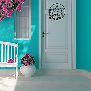 Hotop Welcome to Our Porch Metal Sign Black 11.8 Inch Wall Hanging Decor for Kitchen Farmhouse Home Office Wall Outdoor Decoration Supplies