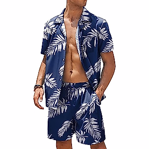 COOFANDY Mens Two Piece Outfits Sets Hawaiian Suit Set Beach Wedding Sets