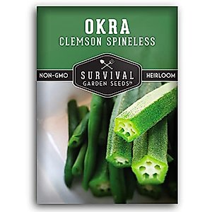 Survival Garden Seeds - Clemson Spineless Okra Seed for Planting - Packet with Instructions to Plant and Grow Tender and Large Okra in Your Home Vegetable Garden - Non-GMO Heirloom Variety