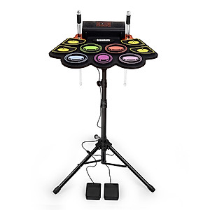 Electric Kids Drum Set,Electronic Drum Set Practice 9 Pads With Stand,Music Recording,Light Up Drum Sticks,Drum Pedal,Midi,Dual Stereo Speaker(Rainbow)