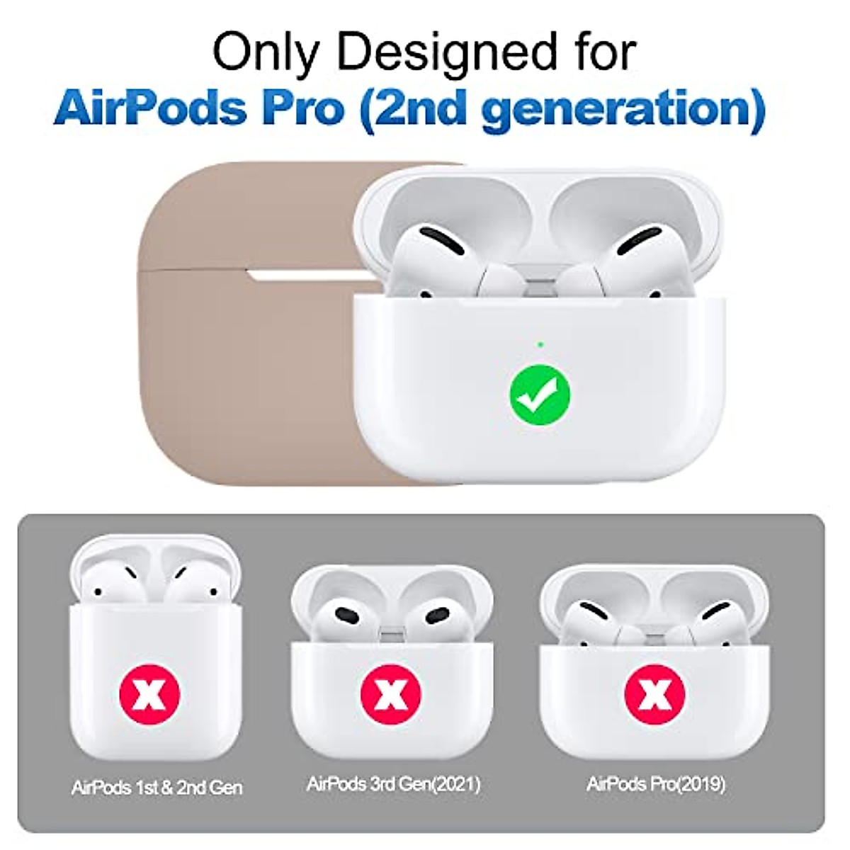 ATUAT AirPods Pro 2nd Generation Case Cover(2022), Protective Soft Silicone Skin Accessories for Men Women Boys Girls for Apple AirPods Pro Gen 2, Front LED Visible-Tan Brown
