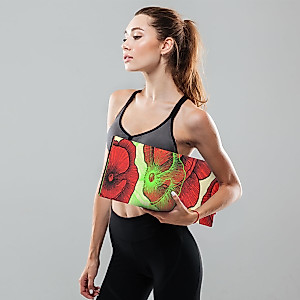 Retro Poppy Yoga Mat Folding Travel Fitness & Exercise Mat with Carrying Bag Non-Slip Lightweight Travel Yoga Mat for Women Pilates 72"L × 26.8” W × 2 Mm Thick