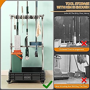 Broom mop Holder Cleaning Supplies Organizer Janitor carts on Wheels Housekeeping Station Storage Tools for Garage, Garden, Closet, Cabinet