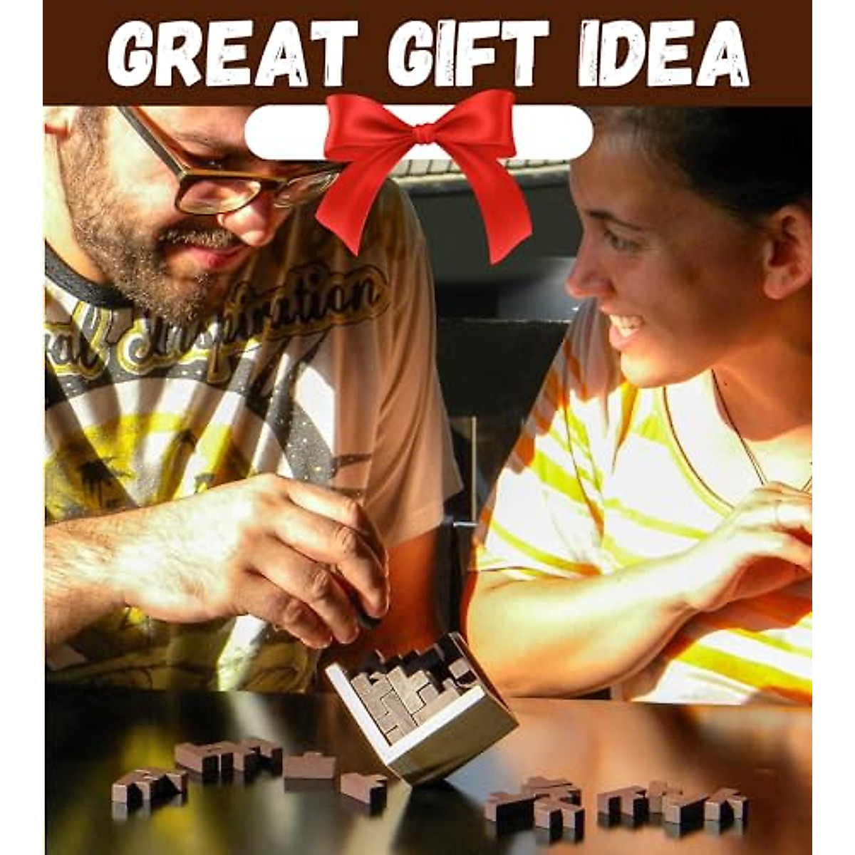 Original 3D Wooden Brain Teaser Puzzle: Engaging 3D Puzzle Box for Kids 8-12 & Adults, Desk Toys Delight, Challenging Games & Wooden Puzzles for Adult Brain Boost (Brown)