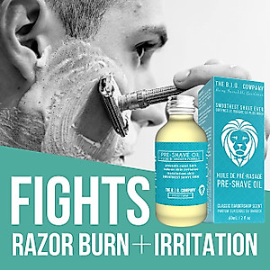 Pre Shave Oil for Men - Shaving Oil Made with Natural Oils - Good for Close Shave and Smooth Shave - Suitable for Sensitive Skin - Use on Face or Head - Classic Barbershop Scent - 60ml
