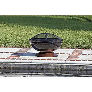 Fire Sense 62242 Fire Pit Degano Round Wood Burning Lightweight Portable Outdoor Firepit Backyard Fireplace Also Included Wood & Cooking Grate - Black Copper - 26"