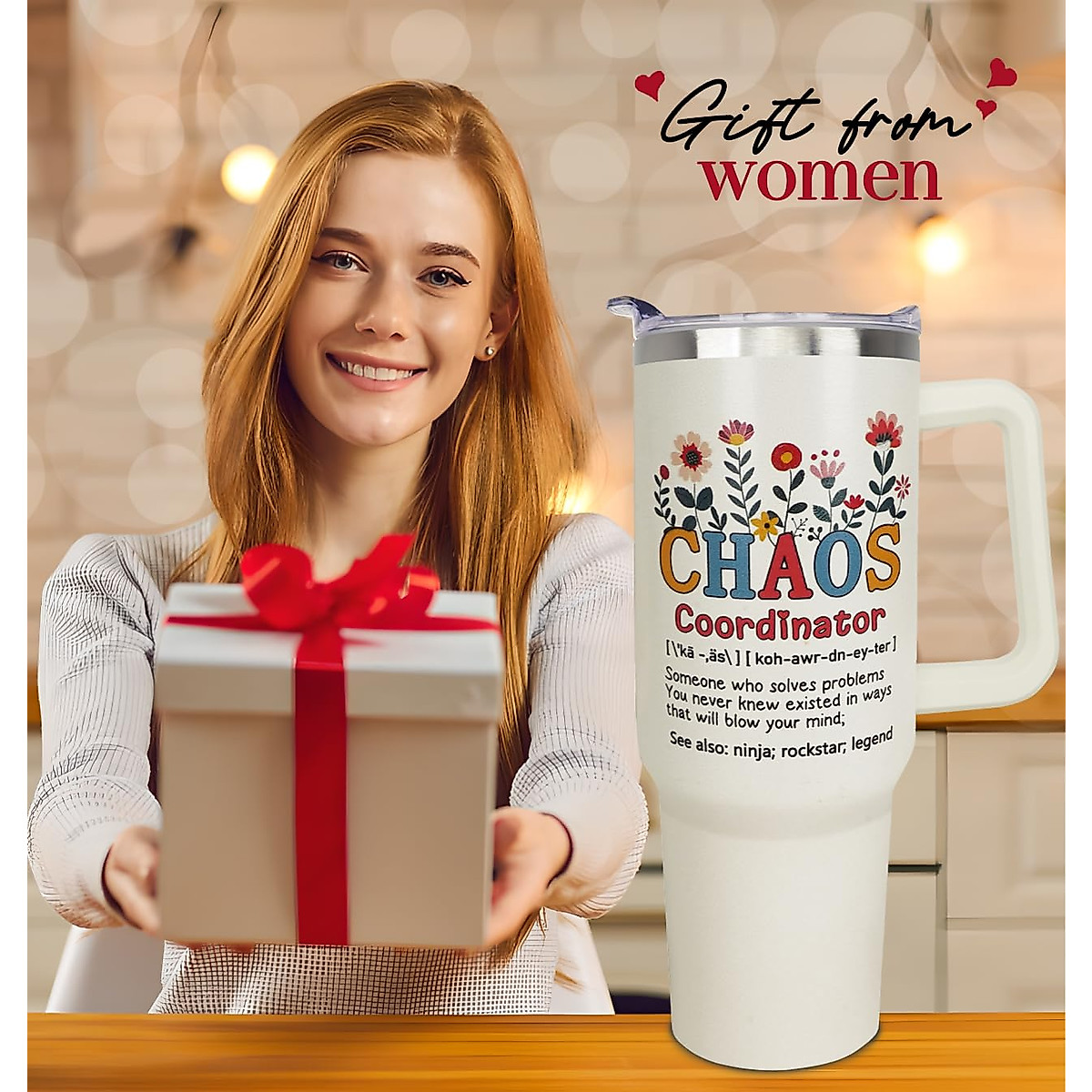 ZNYYZYBA Chaos Coordinator Tumbler - Thank You Gifts for Women,Boss,Coworker,Mom,Manager,Nurse,Teacher,Social Worker, Chaos Coordinator Gifts for Women - 40 oz Tumbler with Handle and Straw