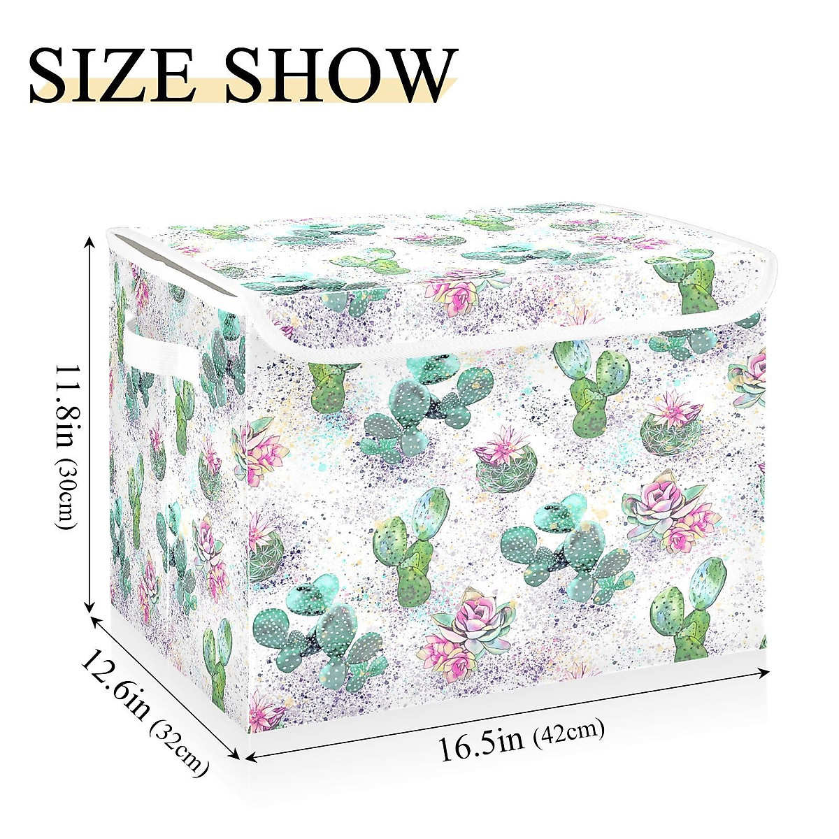 BOESI Cactus with Flowers Foldable Storage Baskets Fabric Boxes with Handle Organizers with Flip-Top Lids Storage Bins for Home Bedroom Office