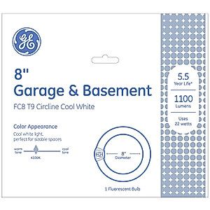 GE Garage and Basement Circline Cool White Bulbs, 8.25 Inch Diameter, FC8 T9 Light Bulbs (1 Pack)