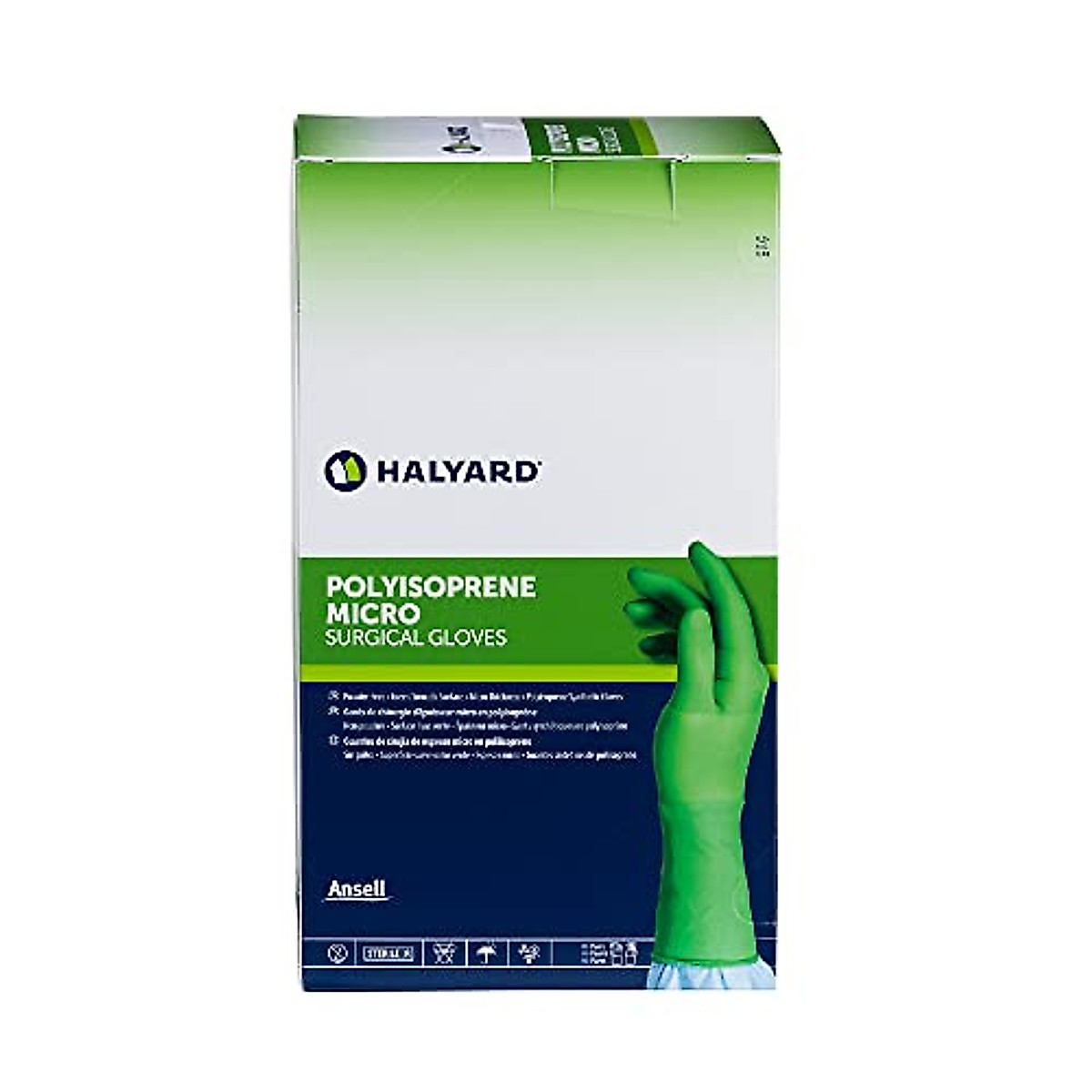 HALYARD Micro Surgical Glove, Synthetic Polyisoprene, 7.9 mil Thick, Individually Wrapped Pairs, Powder Free, Sterile, 6.5 Small, Green, SGL90065 (Box of 50 Pairs - 100 Total)