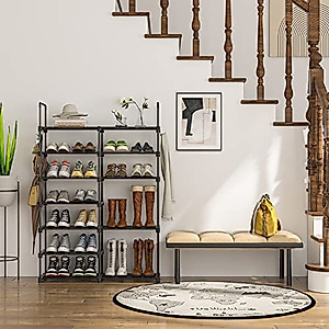 GIMTRR 7 Tiers Metal Shoe Rack, Large Capacity 24-30 Pairs Vertical Shoe Tower, Tall Shoe Storage Organizers, Narrow Shoe Shelf for Entryway, Closet, Garage