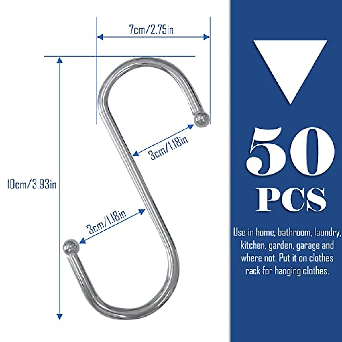 S Shaped Hooks,50 Pack S Hooks Heavy Duty,S Hooks for Hanging Clothes for Coats Jean Plants Cups Pot Bag Towel Outdoor,4 Inch(Silver)