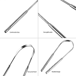 Fanzbike Tongue Cleaner Tongue Scraper - Stainless Steel Tongue Brush Eliminate Bad Breath With Non-synthetic Grip